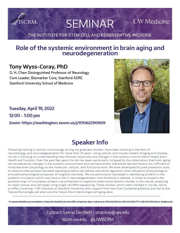 Tony Wyss Coray, PhD - Institute for Stem Cell & Regenerative Medicine
